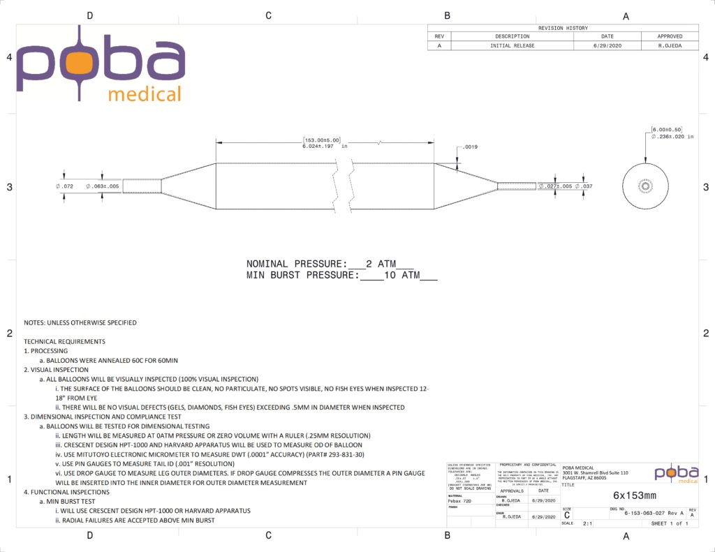 Semi-Compliant, Pebax, Medical Balloon, 6.0 mm (0.24") x 153.0 mm (6.02 ...