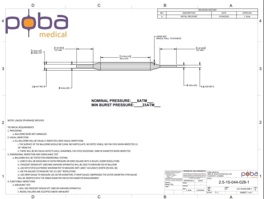 Semi-Compliant, Pebax, Medical Balloon, 2.5 mm (0.1") x 15.0 mm (0.59 ...