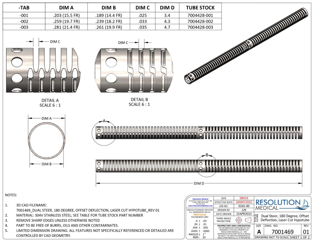 304 Stainless Steel Laser Cut Hypotube, 21.4 Fr, 0.281″ OD, 0.261″ ID ...