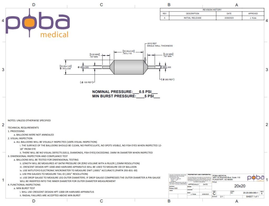 Semi-Compliant, Pebax, Medical Balloon, 20.0 mm (0.79") x 20.0 mm (0.79 ...