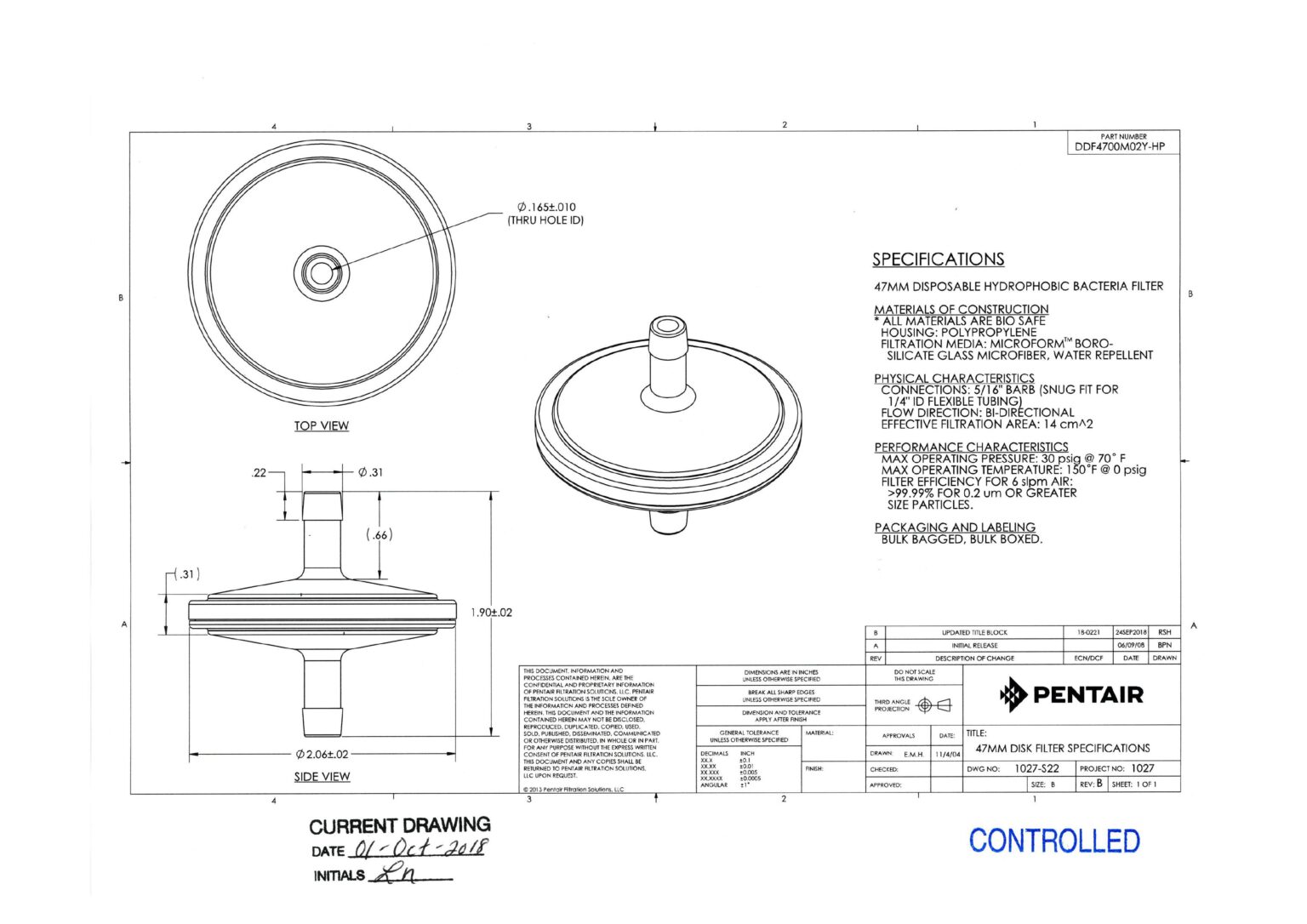 Disposable Disk Filter, 47 mm, 5/16" Barb, 2u Glass Fiber, Quantity 50 ...