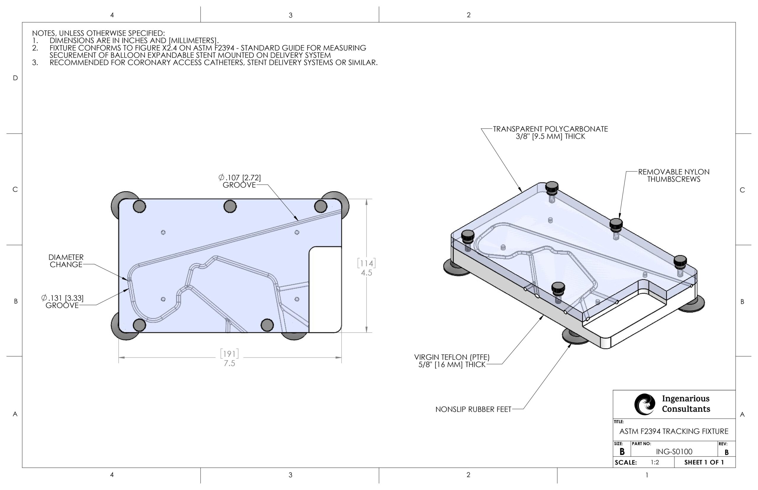 Tracking Fixture, ASTM F2394 Fig. X2.4, Polycarbonate, PTFE
