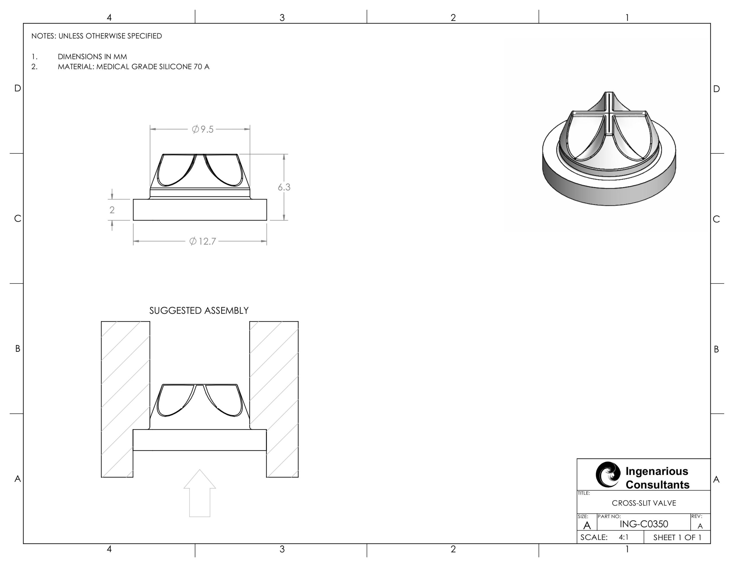 Silicone, Nusil 70 A, Cross-Slit Valve, Quantity 2/bag, by Ingenarious Labs