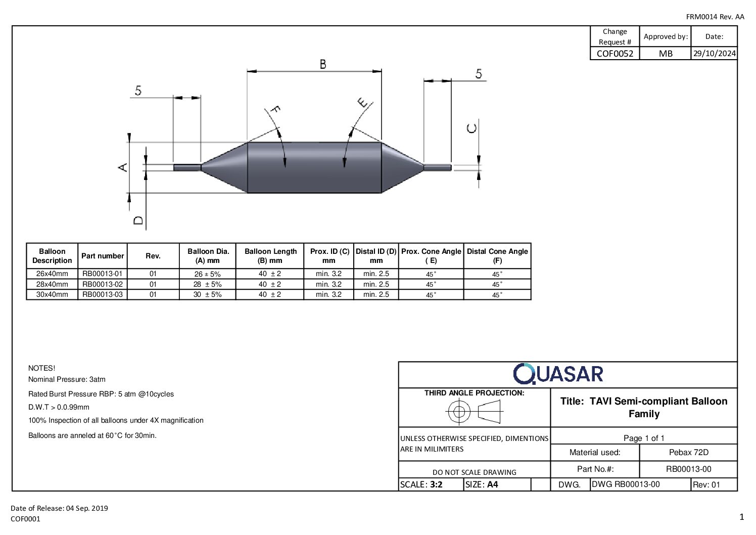 Balloon, Pebax, 28 x 40 mm, Quantity 3/bag