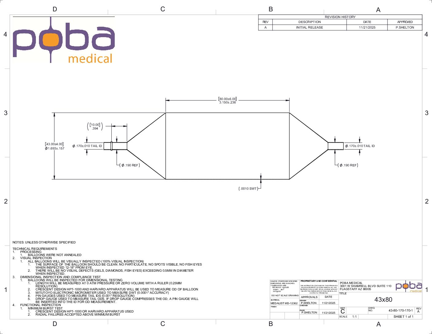 Compliant, Polyurethane, Medical Balloon, 43 mm x 130 mm, Cylindrical ...