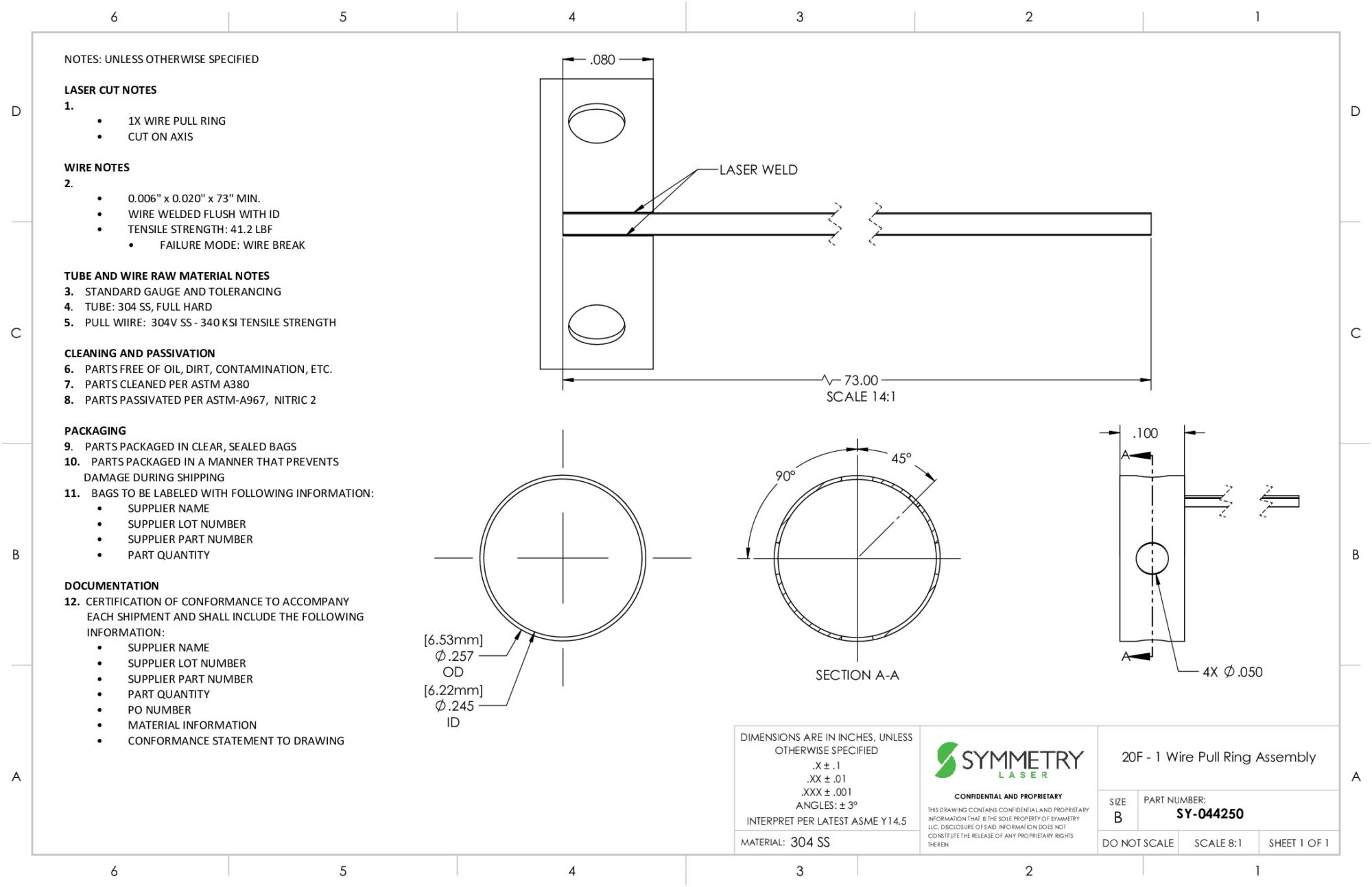 304 Stainless Steel, Pull Ring Assembly, 1 Wire, 0.006 x 0.020 Wire ...