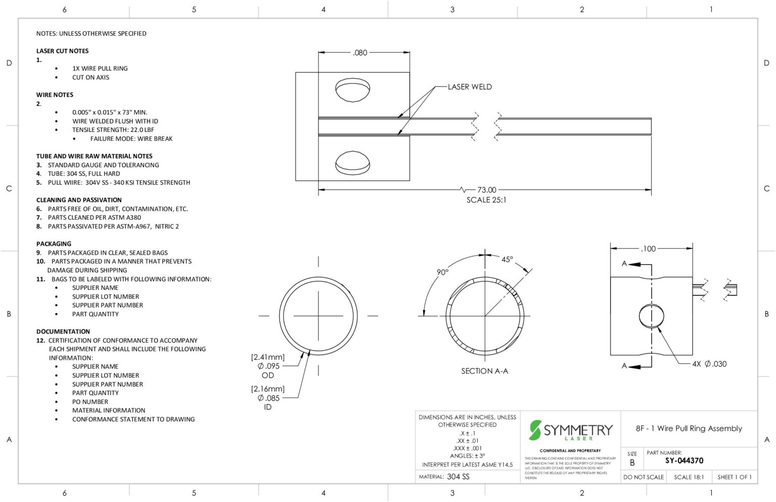 304 Stainless Steel, Pull Ring Assembly, 1 Wire, 0.005 x 0.015 Wire ...