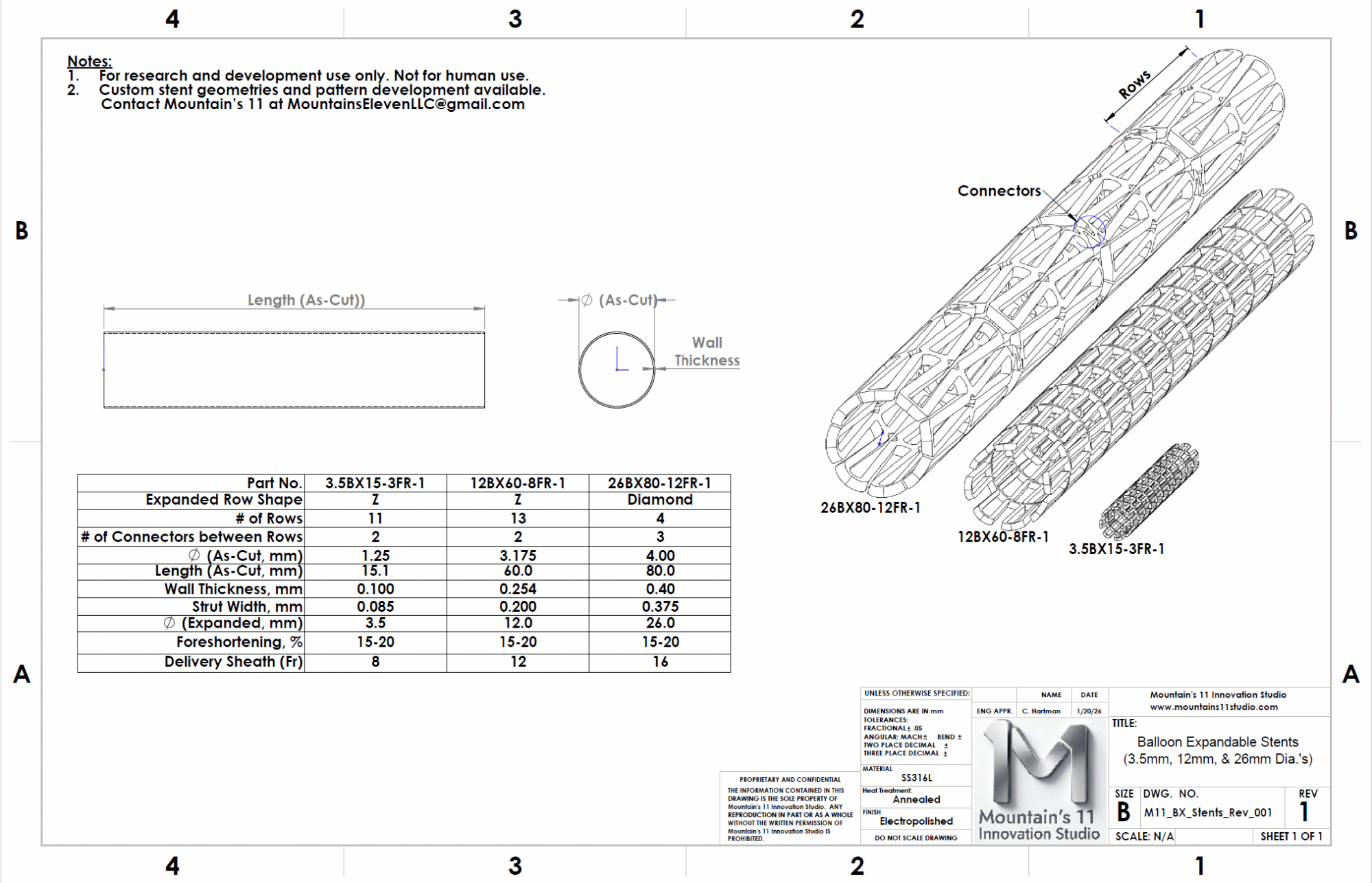 316L Stainess Steel Laser Cut Bare Metal Stent, 26mm Diameter, 16F ...