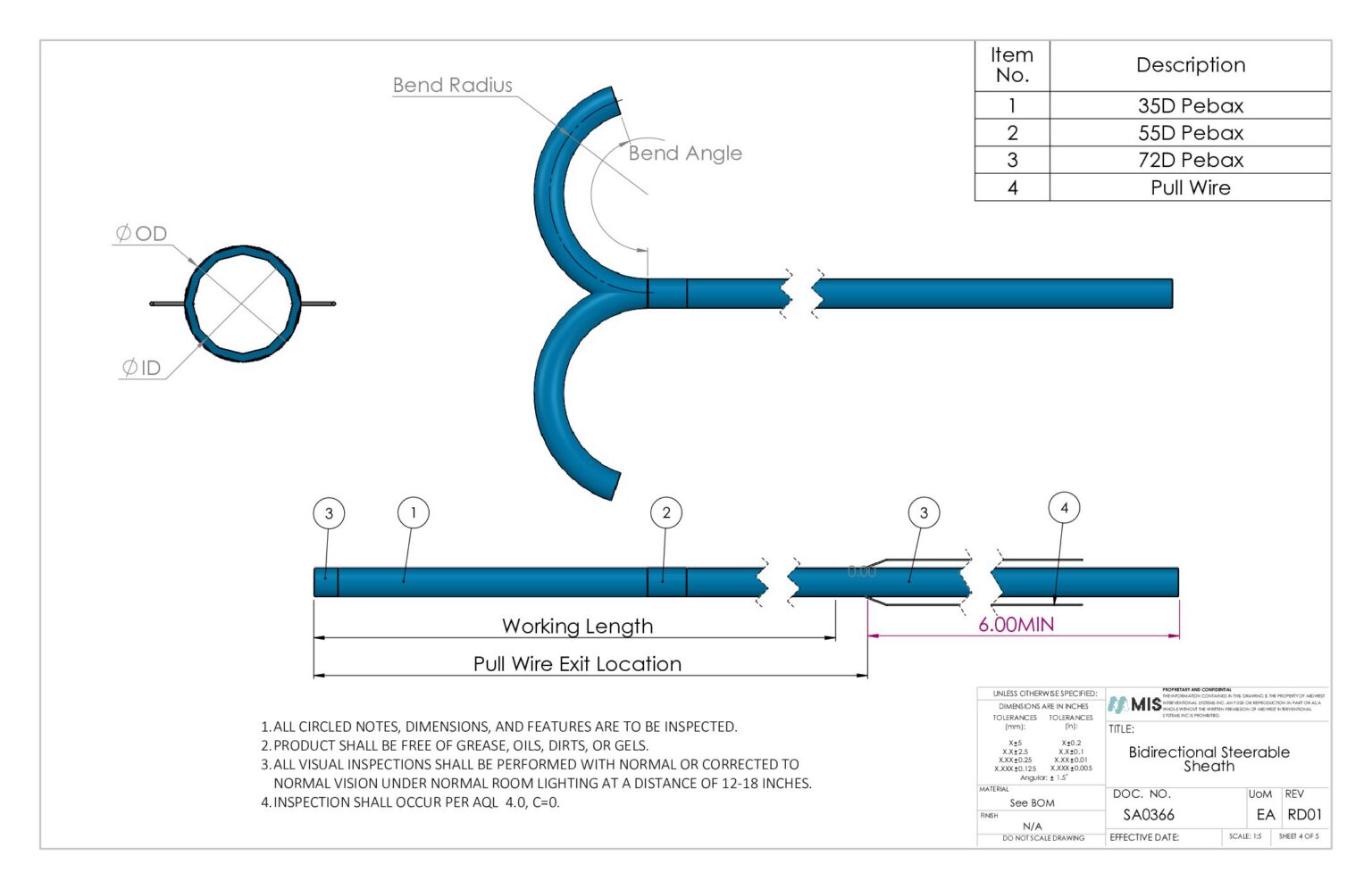 Bidirectional Steerable Sheath, 0.242" ID, 18 Fr, 0.288" OD, 60cm ...